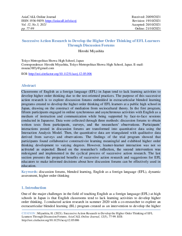 (PDF) Successive Action Research to Develop the Higher Order Thinking ...