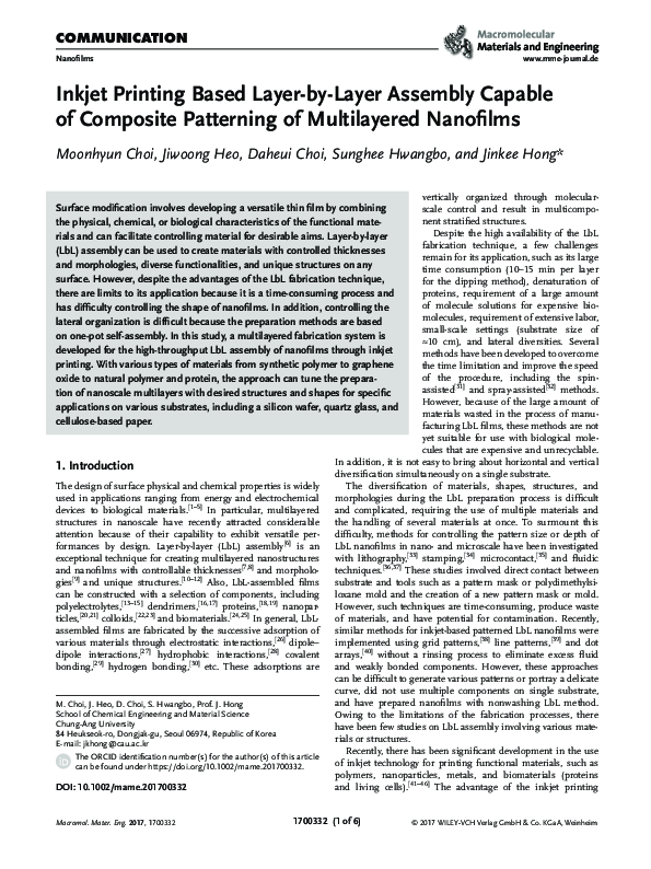 (PDF) Inkjet Printing Based Layer-by-Layer Assembly Capable of Composite Patterning of ...