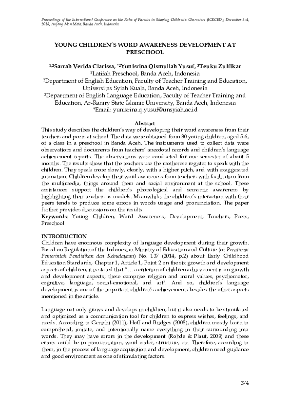 (PDF) Young Children’s Word Awareness Development at Preschool