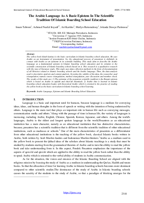 (PDF) The Arabic Language As A Basic Epistem In The Scientific ...