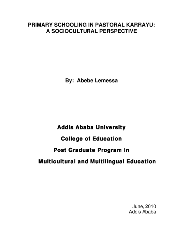 (PDF) Primary Schooling in Pastoral Karrayu: A Socio-cultural Perspective