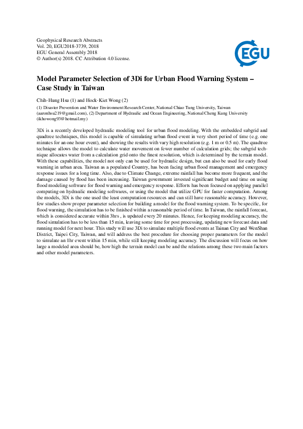 (PDF) Model Parameter Selection of 3Di for Urban Flood Warning System ...