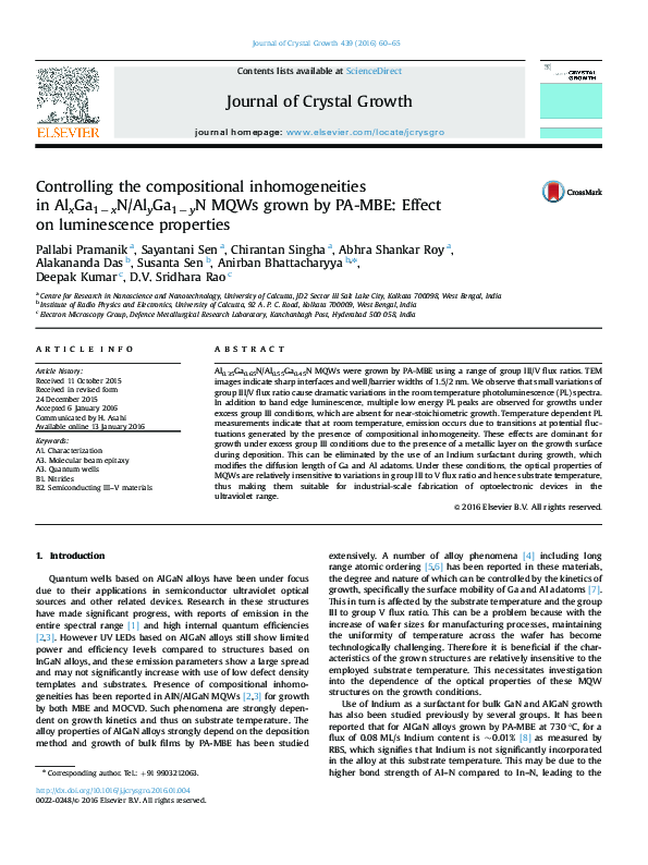 (PDF) Controlling the compositional inhomogeneities in AlxGa1−xN/AlyGa1 ...
