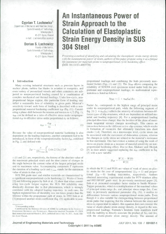 (PDF) An Instantaneous Power of Strain Approach to the Calculation of ...