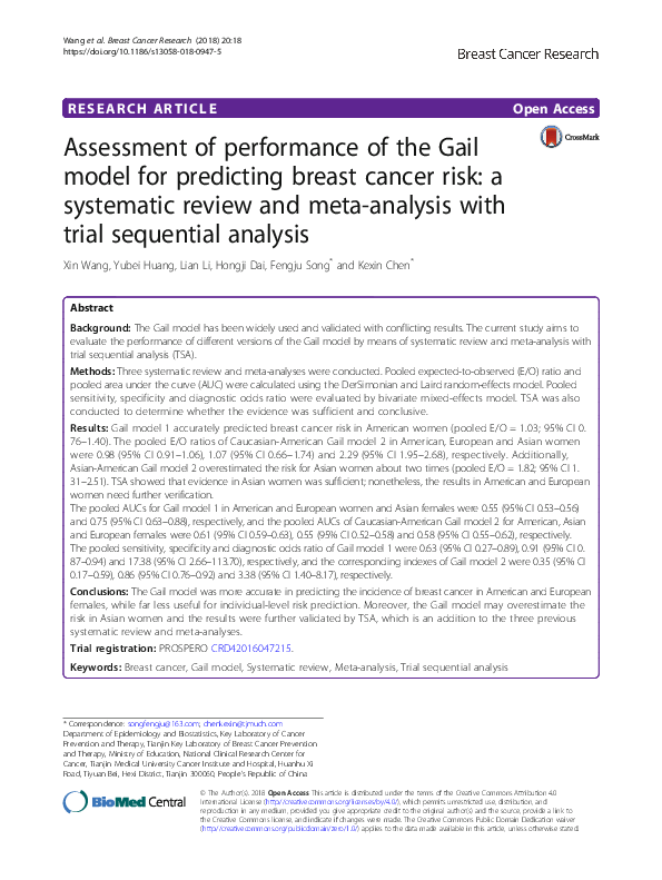 (PDF) Assessment of performance of the Gail model for predicting breast ...
