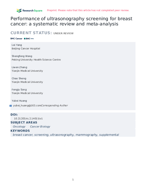 (PDF) Performance of ultrasonography screening for breast cancer: a ...
