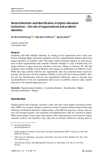 (PDF) Nested identities and identification in higher education ...