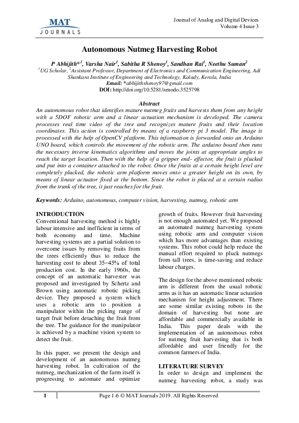 (PDF) Autonomous Nutmeg Harvesting Robot