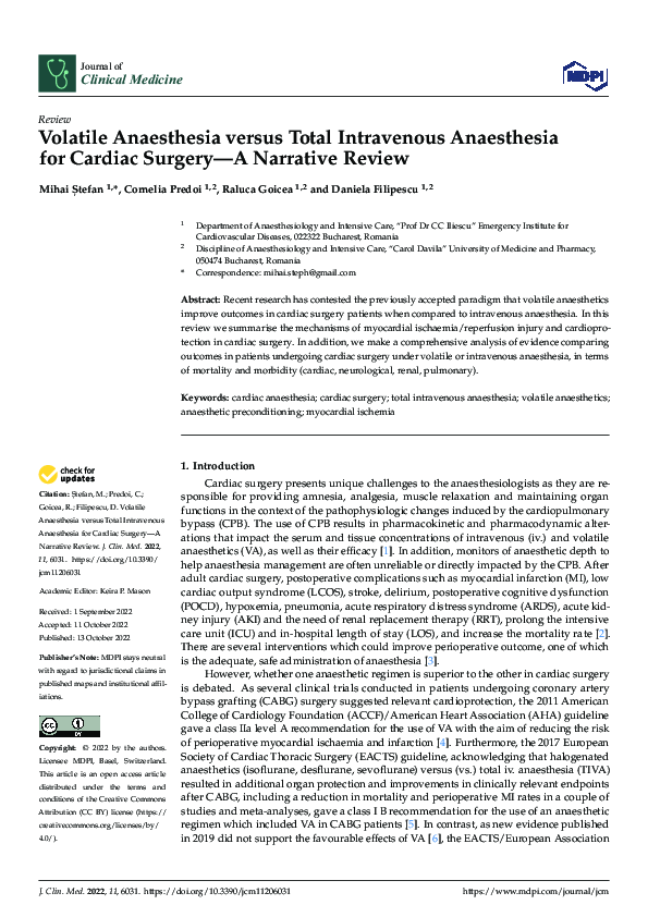 (PDF) Volatile Anaesthesia versus Total Intravenous Anaesthesia for ...