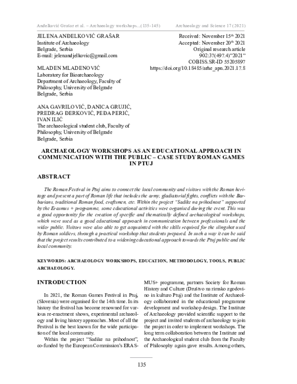 (PDF) Archaeology Workshops as an Educational Approach in Communication ...