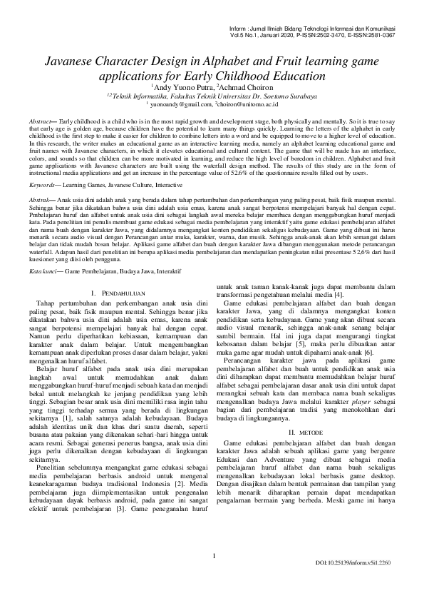 (PDF) Javanese Character Design in Alphabet and Fruit learning game applications for Early ...