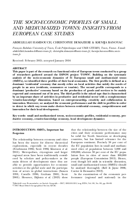 (PDF) The Socio-Economic Profiles of Small and Medium-Sized Towns ...