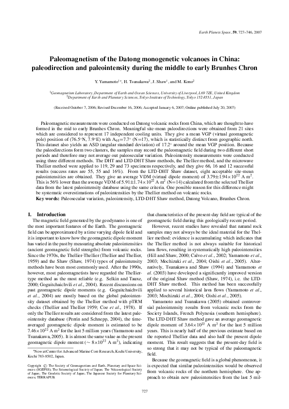 (PDF) Paleomagnetism of the Datong monogenetic volcanoes in China ...