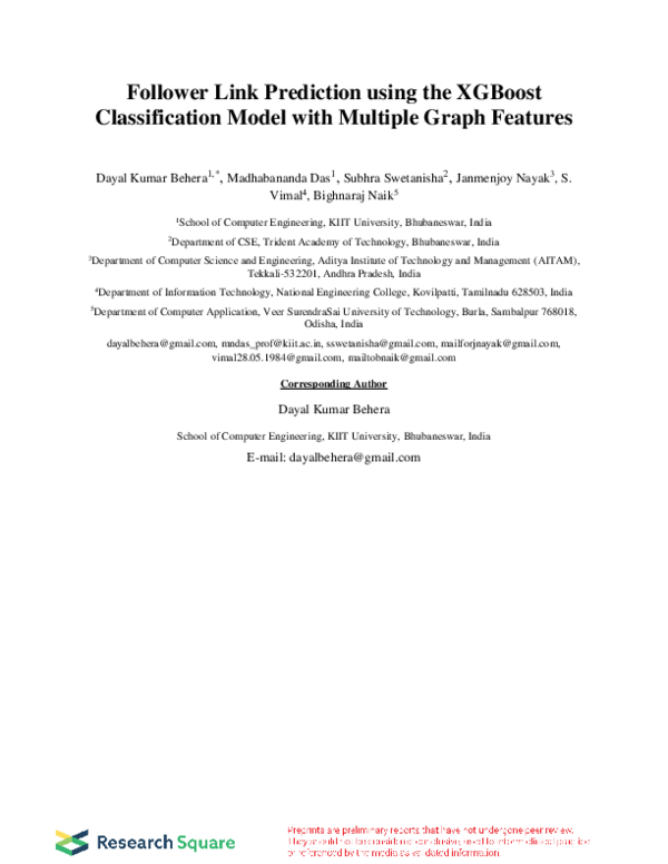 (PDF) Follower Link Prediction Using the XGBoost Classification Model with Multiple Graph Features