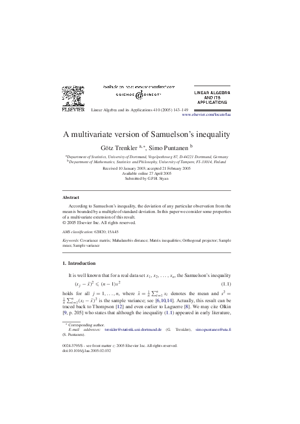 (PDF) A multivariate version of Samuelson’s inequality
