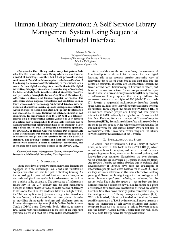 (PDF) Human-Library Interaction: A Self-Service Library Management System Using Sequential ...