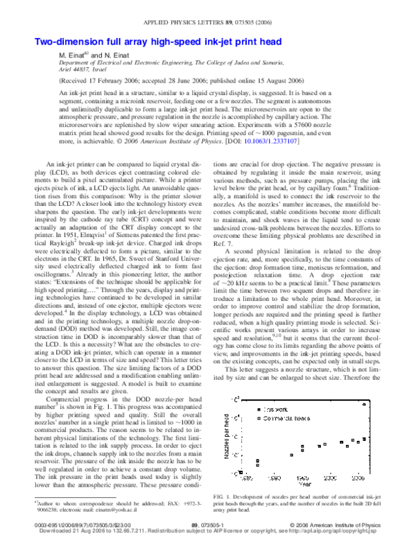 (PDF) Two-dimension full array high-speed ink-jet print head