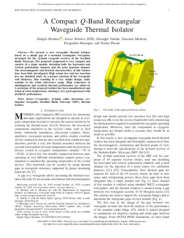 (PDF) A Compact $Q$ -Band Rectangular Waveguide Thermal Isolator