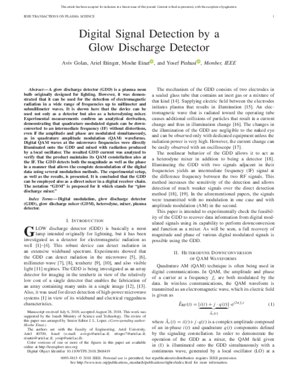 (PDF) Digital Signal Detection by a Glow Discharge Detector