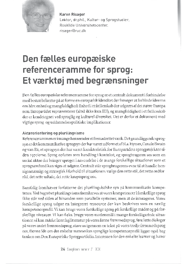 (PDF) Den fælles europæiske referenceramme for sprog: Et værktøj med begrænsninger