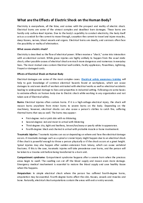 (DOC) What are the Effects of Electric Shock on the Human Body?