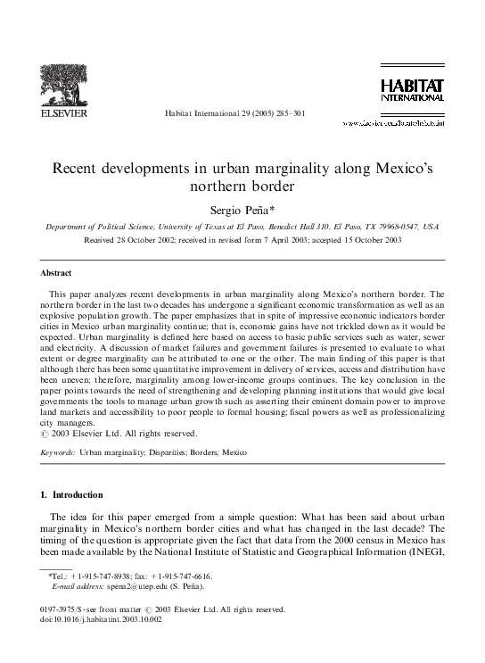 (PDF) Recent developments in urban marginality along Mexico's northern ...
