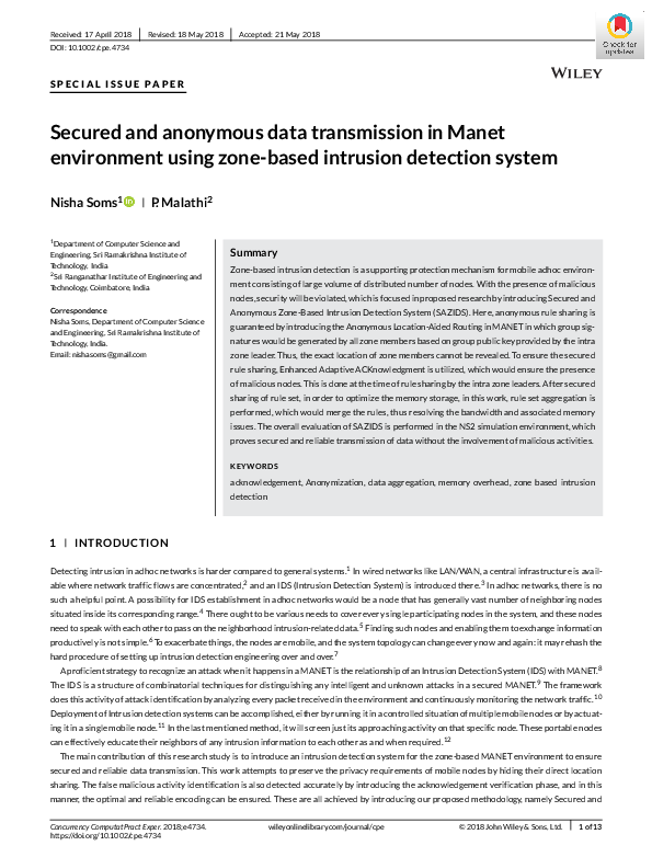 (PDF) Secured and anonymous data transmission in Manet environment using zone‐based intrusion ...
