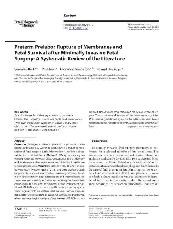 (PDF) Preterm Prelabor Rupture of Membranes and Fetal Survival after ...