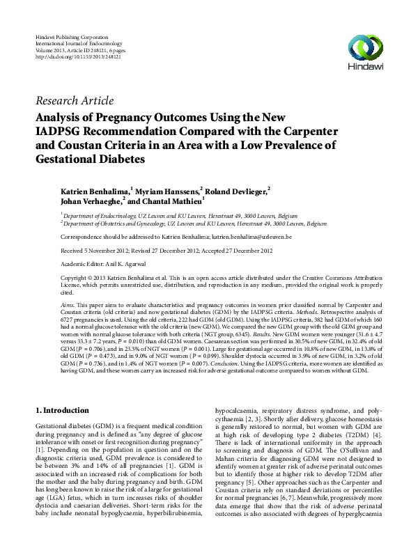 (PDF) Analysis of Pregnancy Outcomes Using the New IADPSG ...