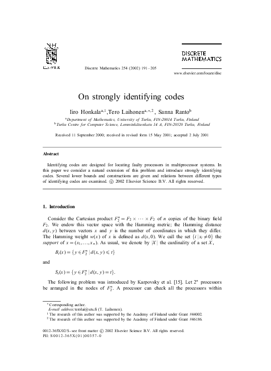 (PDF) On strongly identifying codes