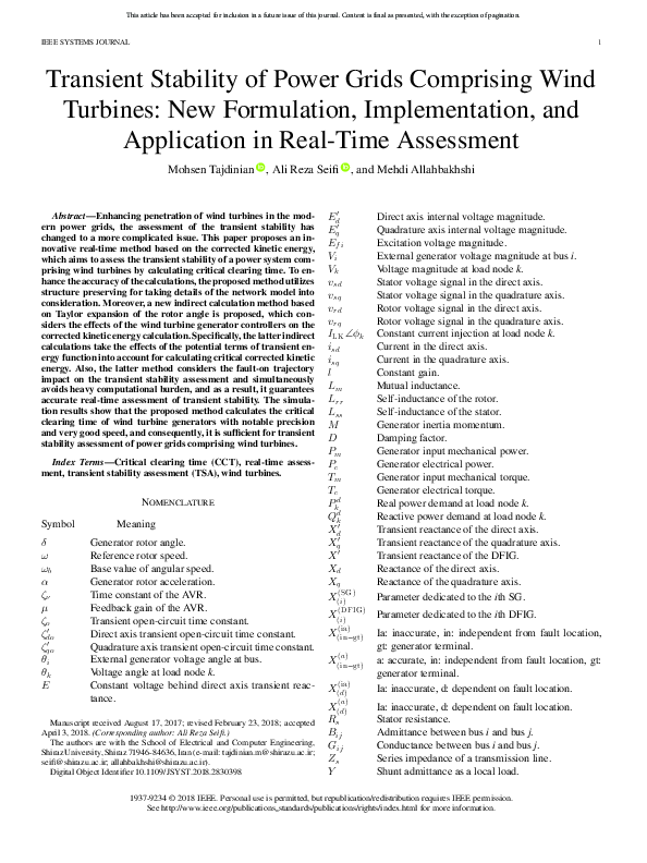 (PDF) Transient Stability of Power Grids Comprising Wind Turbines: New Formulation ...