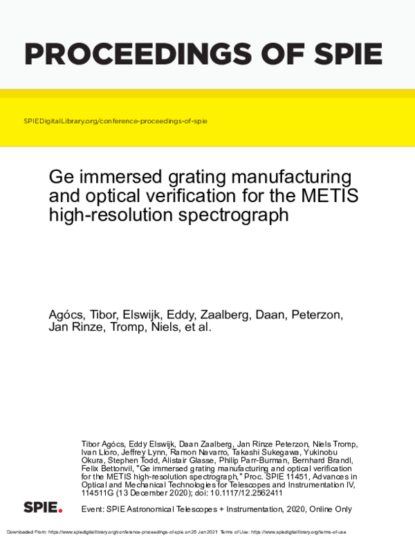 (PDF) Ge immersed grating manufacturing and optical verification for ...