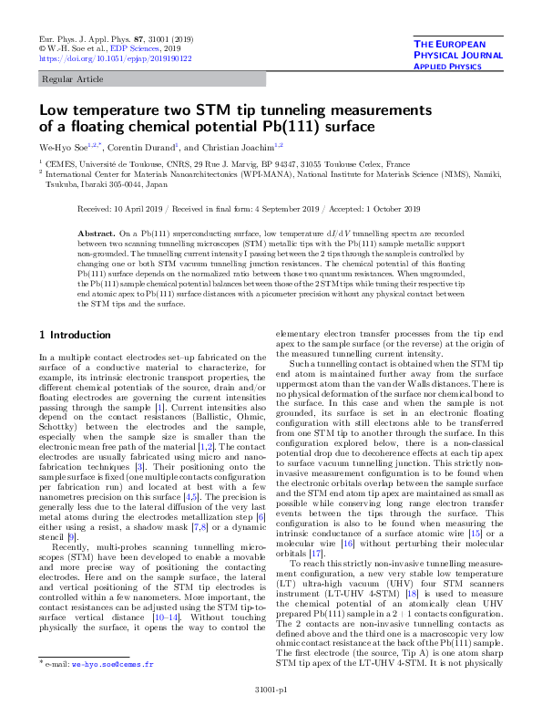 (PDF) Low temperature two STM tip tunneling measurements of a floating ...