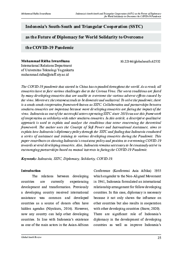 (PDF) Indonesia's South-South and Triangular Cooperation (SSTC) as the ...