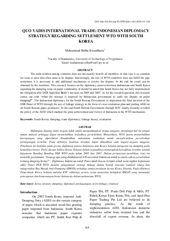 (PDF) Quo Vadis International Trade: Indonesian Diplomacy Strategy ...