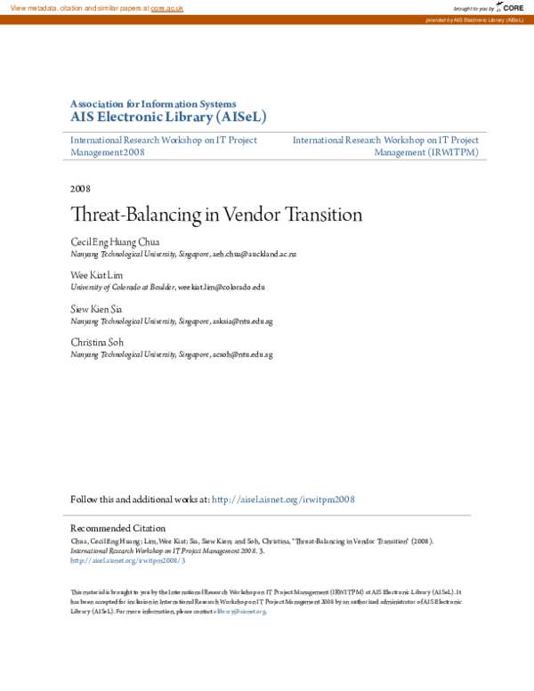 (PDF) Balancing Threats in Vendor Transition Strategies