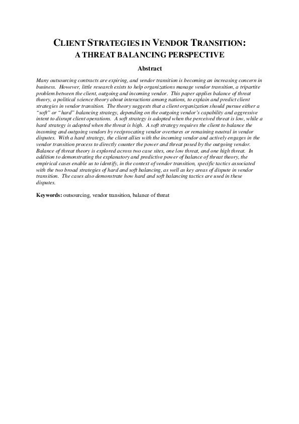 (PDF) Client strategies in vendor transition: A threat balancing ...
