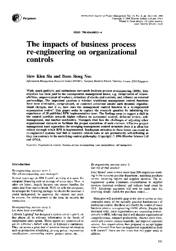 (PDF) The impacts of business process re-engineering on organizational ...