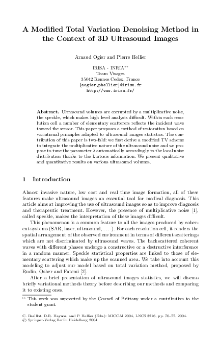 Pdf A Modified Total Variation Denoising Method In The Context Of 3d Ultrasound Images