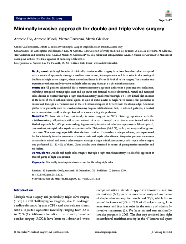 (PDF) Minimally invasive approach for double and triple valve surgery