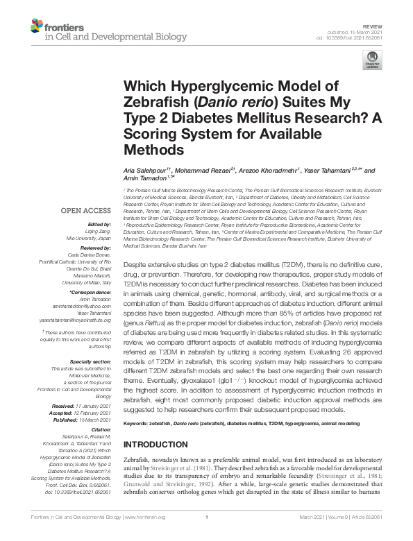 (PDF) Which Hyperglycemic Model of Zebrafish (Danio rerio) Suites My ...