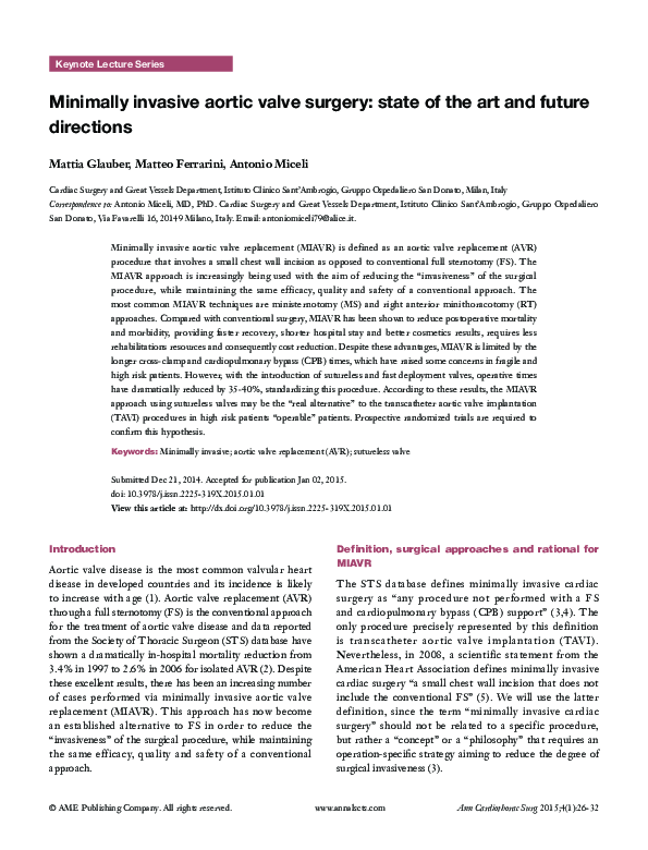 (PDF) Minimally invasive aortic valve surgery: state of the art and future directions