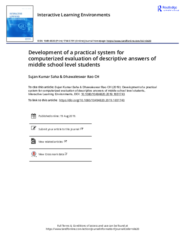 (PDF) Development of a practical system for computerized evaluation of descriptive answers of ...