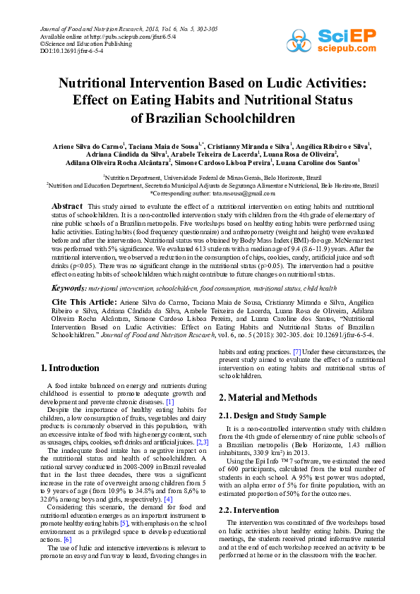 (PDF) Nutritional Intervention Based on Ludic Activities: Effect on Eating Habits and ...