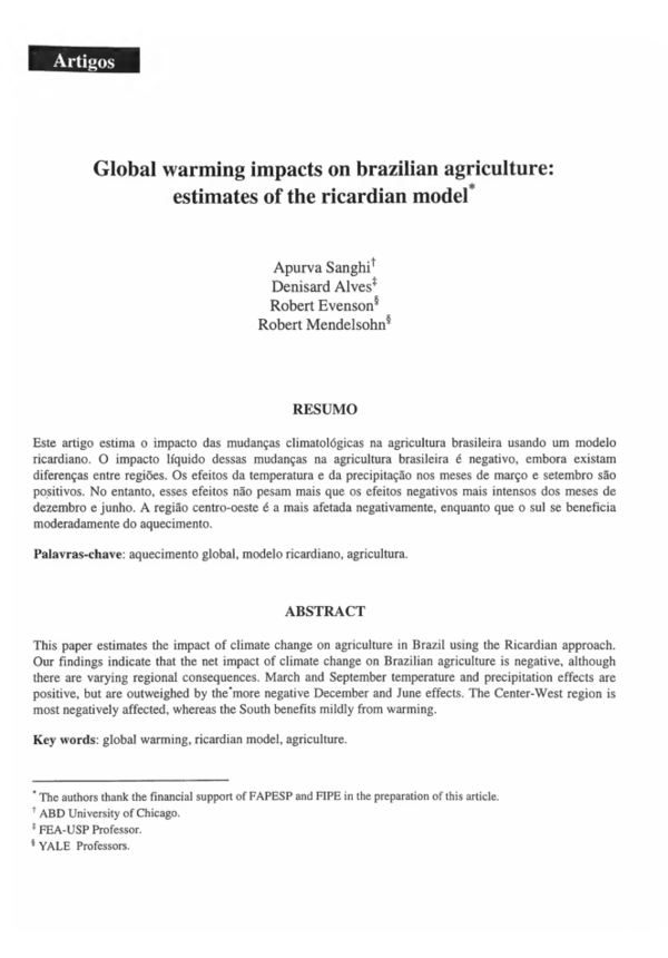 (PDF) Global warming impacts on Brazilian agriculture: estimates of the ...