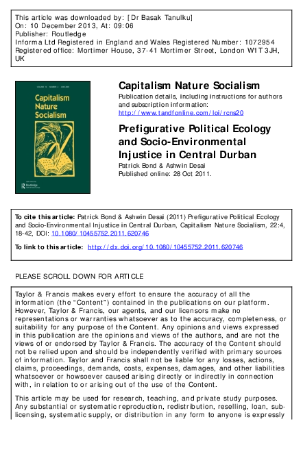 (PDF) Prefigurative Political Ecology and Socio-Environmental Injustice in Central Durban