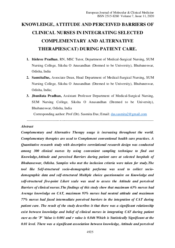 (PDF) Knowledge, Attitude and Perceived Barriers of Clinical Nurses in Integrating Selected ...