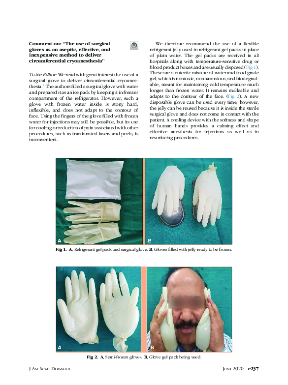 (PDF) Surgical glove filled with refrigerant jelly for cryoanesthesia