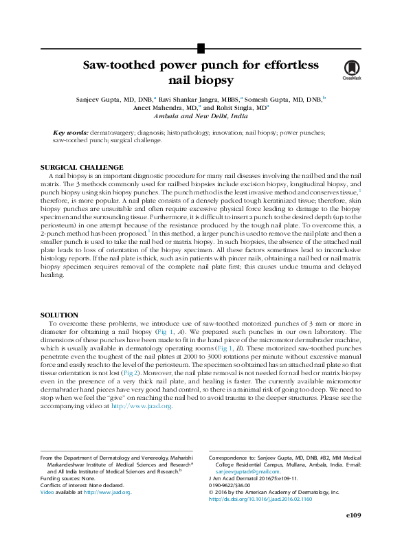 (PDF) Saw-toothed power punch for effortless nail biopsy | Ravi Jangra ...