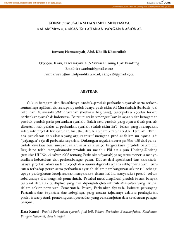 (PDF) Konsep Ba’i Salam dan Implementasiya dalam Mewujudkan Ketahanan ...